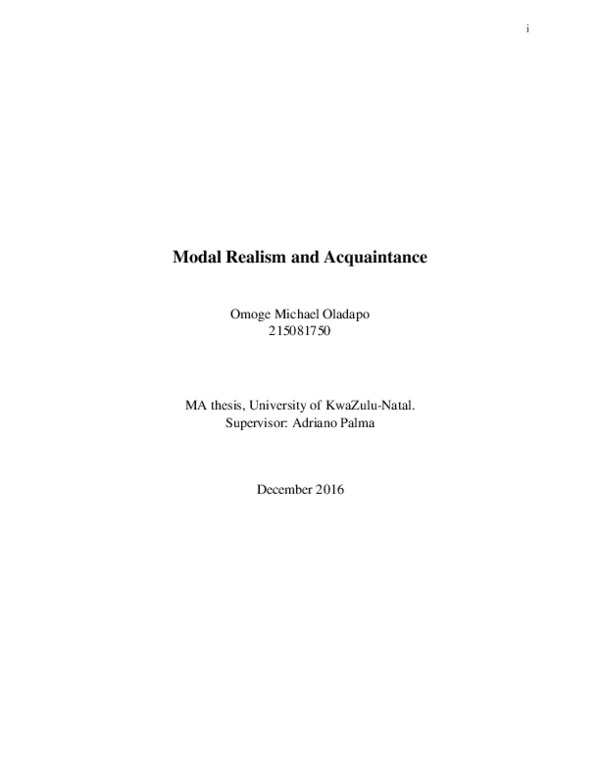 (PDF) Modal realism and acquaintance