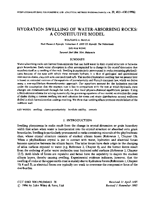 (PDF) Hydration Swelling of Water-Absorbing Rocks: A Constitutive Model