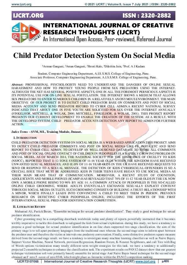 (PDF) Child Predator Detection System On Social Media