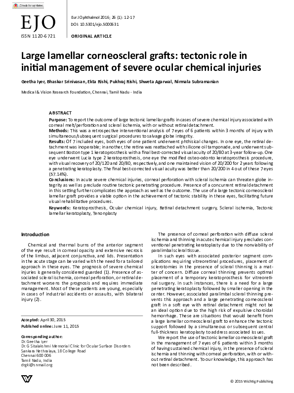 (PDF) Large lamellar corneoscleral grafts: tectonic role in initial ...