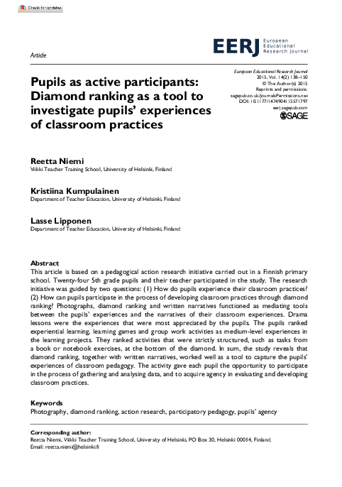 (PDF) Pupils as active participants: Diamond ranking as a tool to ...