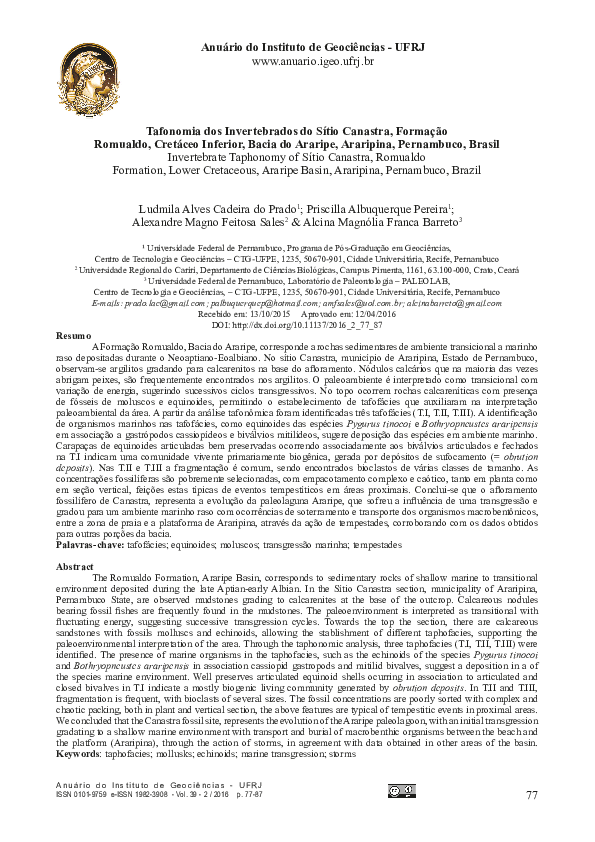(PDF) Invertebrate Taphonomy of Sítio Canastra, Romualdo Formation ...
