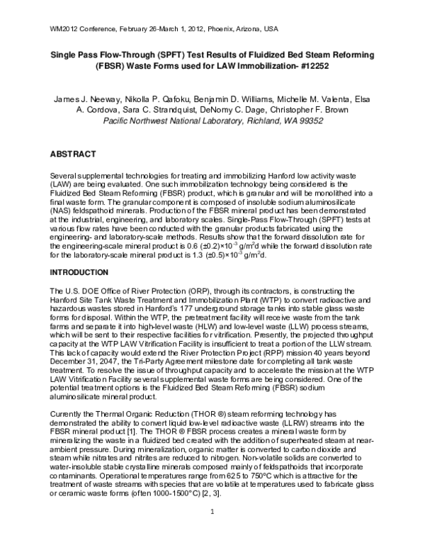 (PDF) Single Pass Flow-Through (SPFT) Test Results of Fluidized Bed ...