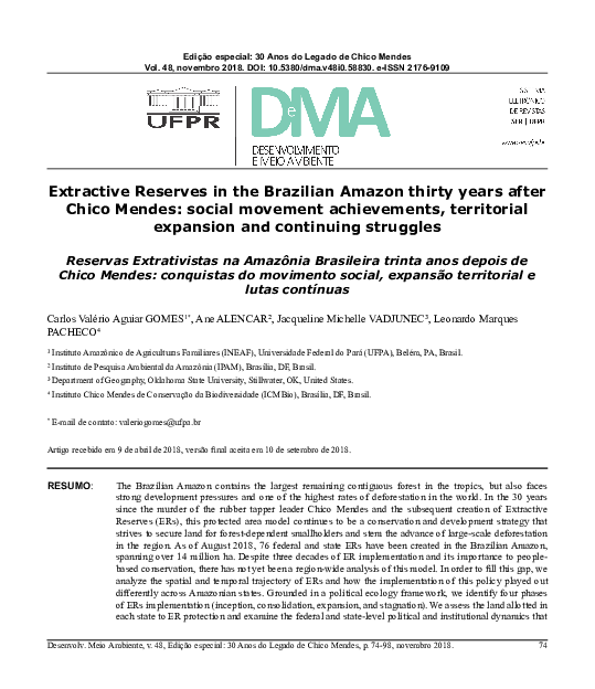 (PDF) Extractive Reserves in the Brazilian Amazon thirty years after ...