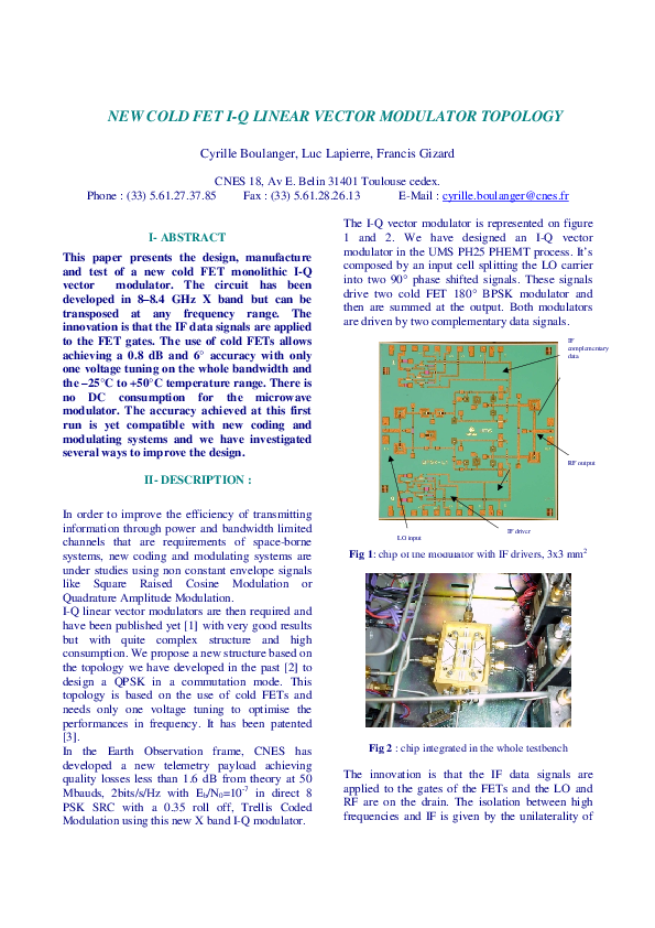 (PDF) New Cold FET I-Q Linear Vector Modulator Topology