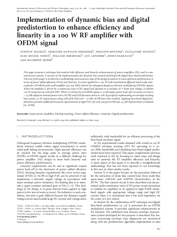 (PDF) Implementation of dynamic bias and digital predistortion to ...