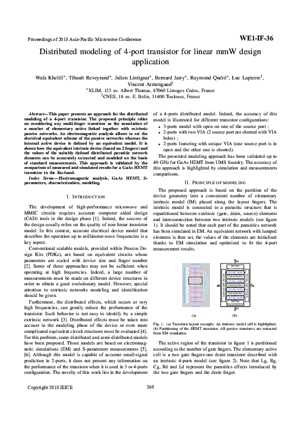 Pdf Distributed Modeling Of 4 Port Transistor For Linear Mmw Design
