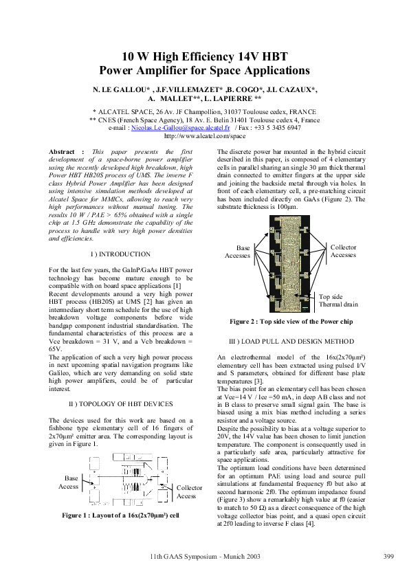 (PDF) 10 W High Efficiency 14V HBT Power Amplifier for Space ...