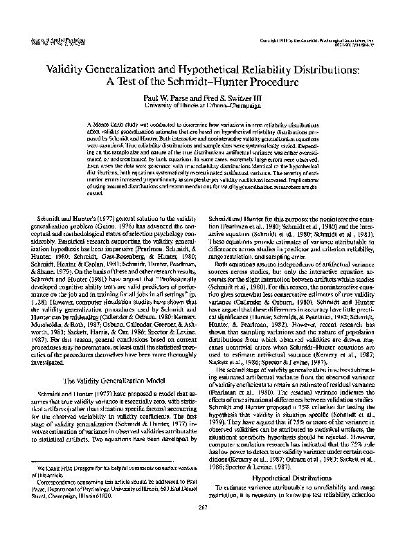 (PDF) Validity generalization and hypothetical reliability distribution ...