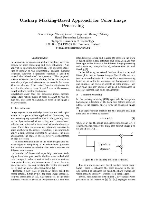 (PDF) Unsharp Masking-Based Approach For Color Image Processing | Faouzi Alaya Cheikh - Academia.edu