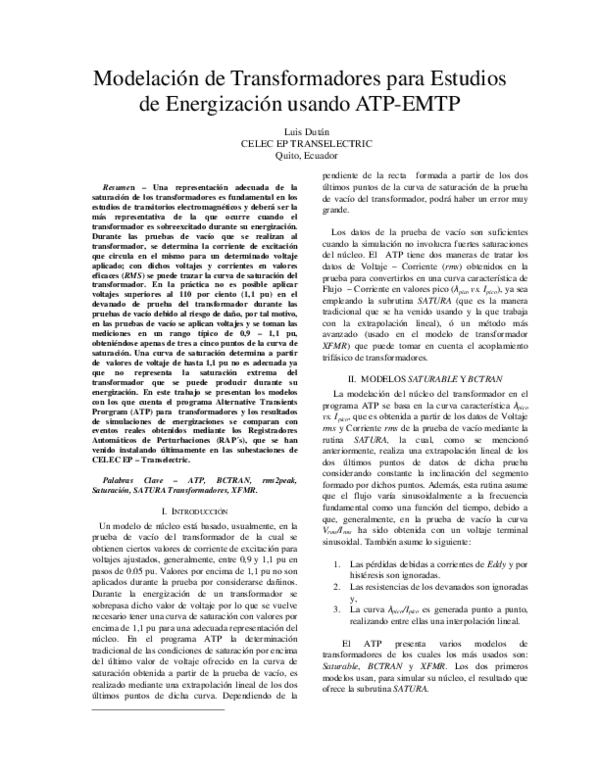 (PDF) Modelación de transformadores para estudios de energización ...
