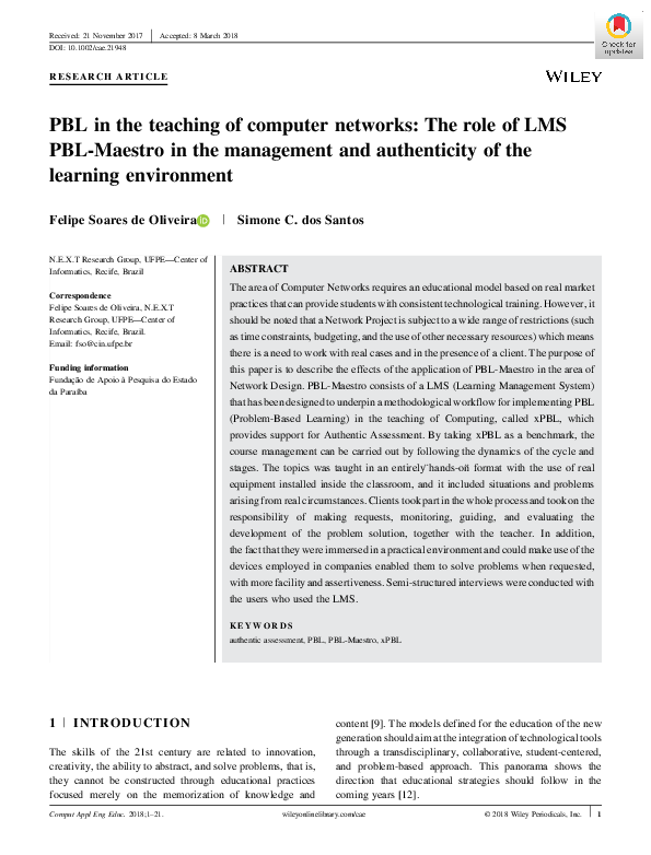 (PDF) PBL in the teaching of computer networks: The role of LMS PBL-Maestro in the management ...