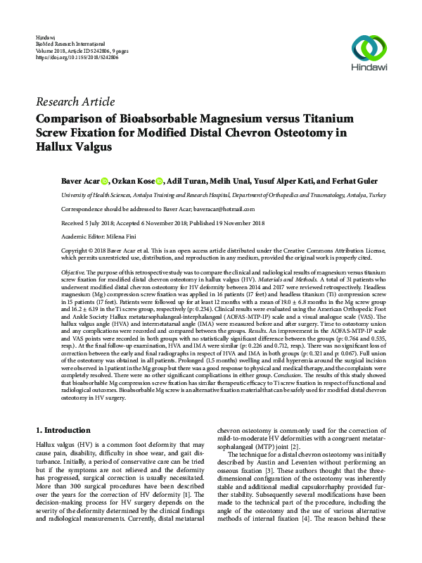 (PDF) Comparison of Bioabsorbable Magnesium versus Titanium Screw ...