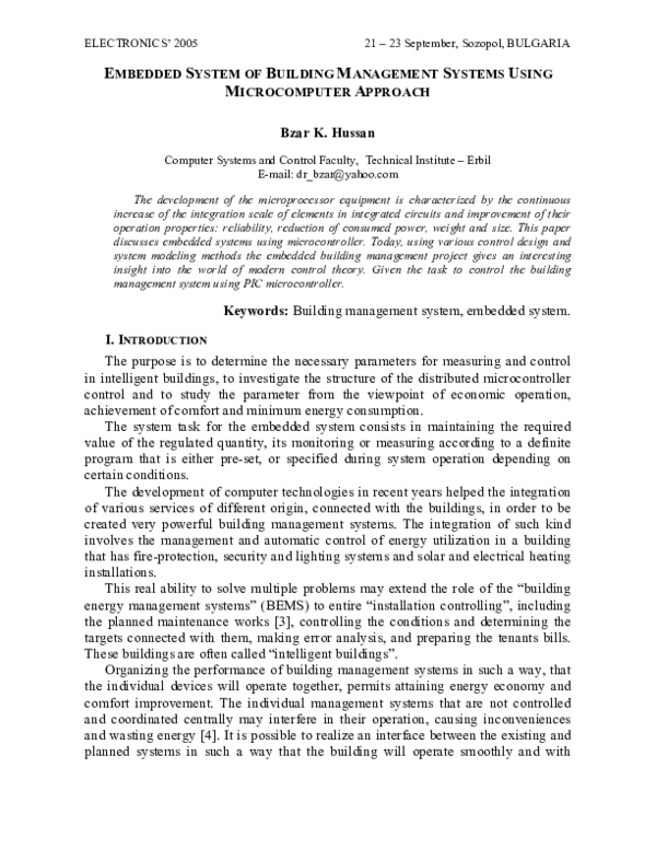 Pdf Building Management Systems Using Microcomputer Approach