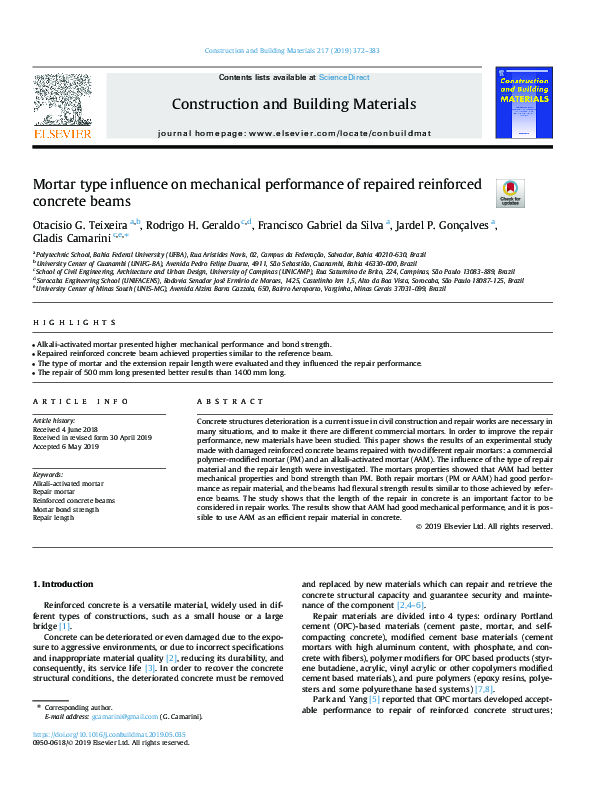(PDF) Mortar type influence on mechanical performance of repaired ...
