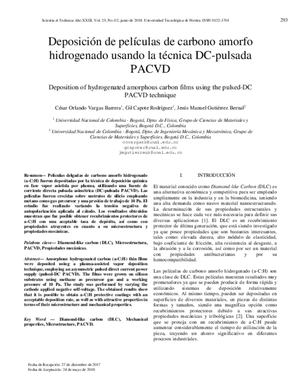 (PDF) Deposición de películas de carbono amorfo hidrogenado usando la ...