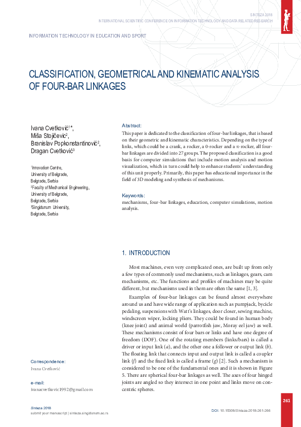 (PDF) Classification, geometrical and kinematic analysis of four-bar ...