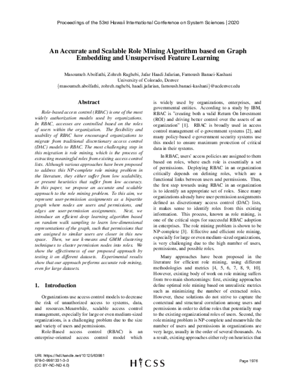 (PDF) An Accurate and Scalable Role Mining Algorithm based on Graph Embedding and Unsupervised ...