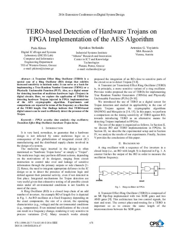Pdf Tero Detection Of Hardware Trojans In Aes Fpga