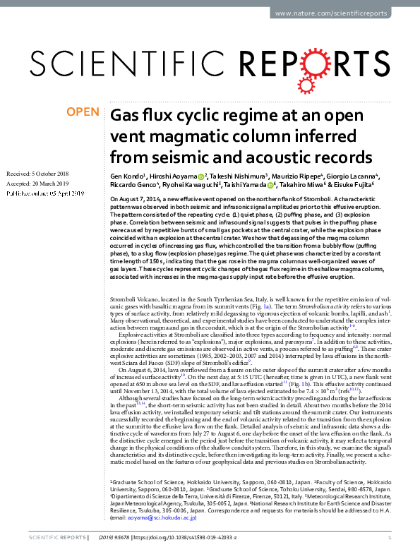 (PDF) Gas flux cyclic regime at an open vent magmatic column inferred ...