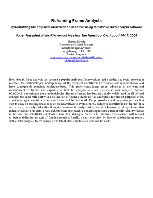 (PDF) Reframing Frame Analysis
