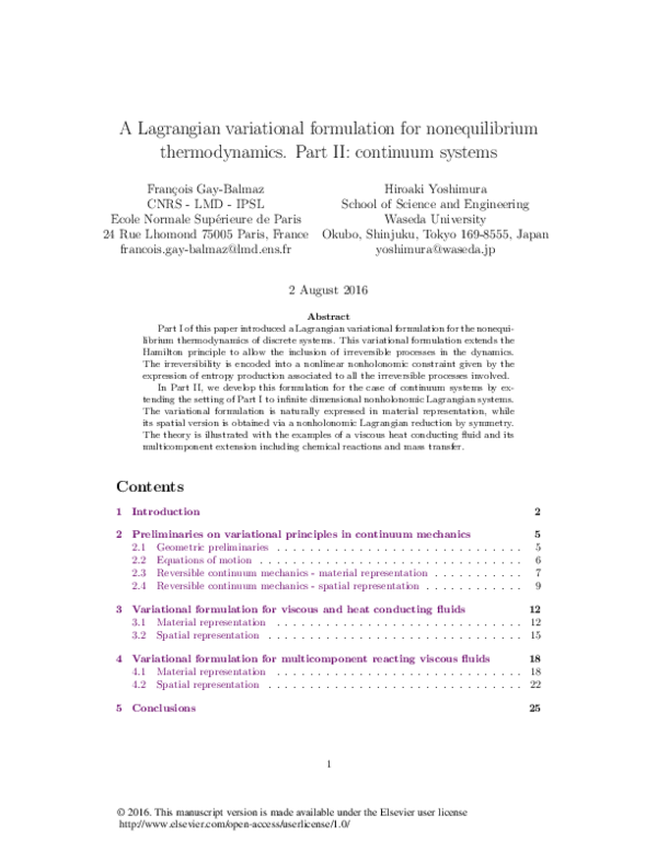 (PDF) A Lagrangian variational formulation for nonequilibrium ...