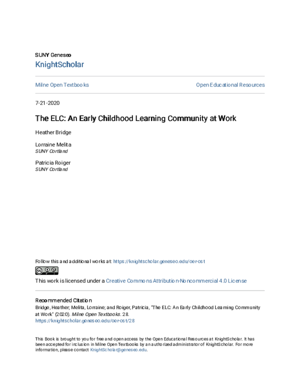 (PDF) The Elc an Early Childhood Learning Community at Work