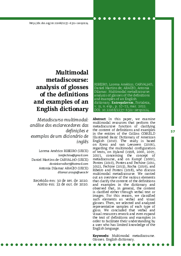 (PDF) Multimodal metadiscourse: analysis of glosses of the definitions ...