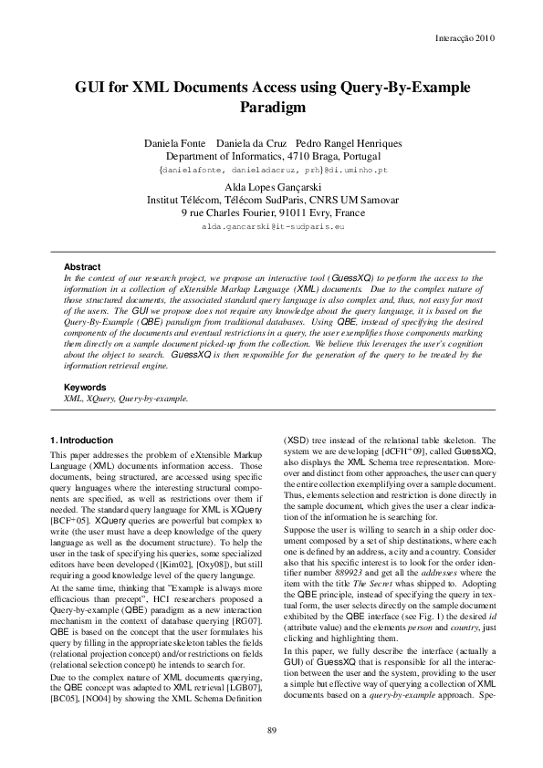 (PDF) GUI for XML Documents Access using Query-By-Example Paradigm