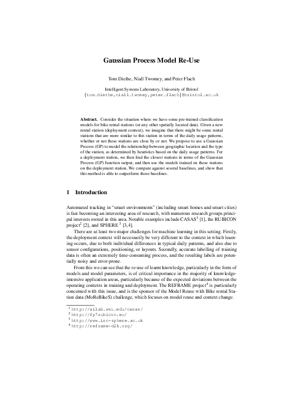 (PDF) Gaussian Process Model Re-Use