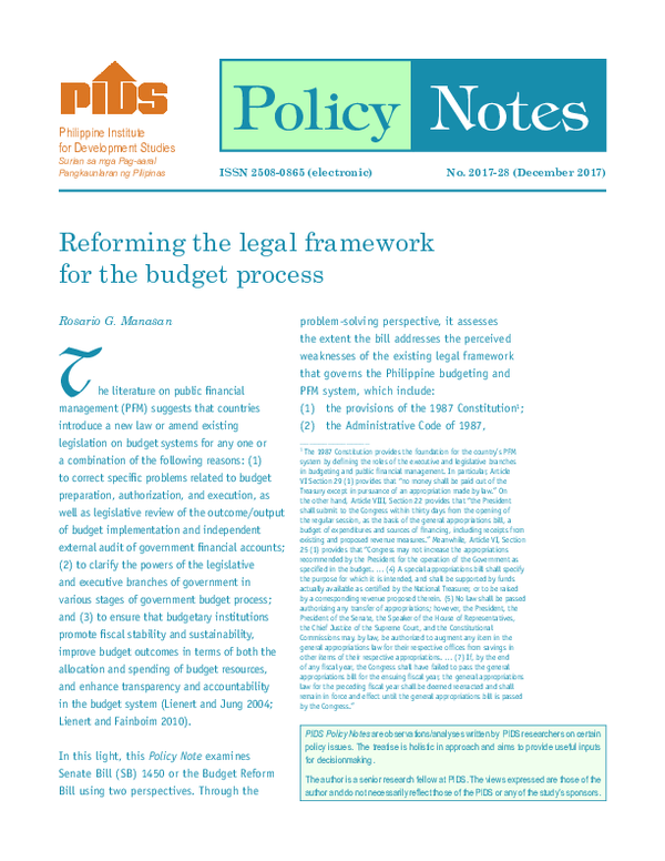 (PDF) Reforming the legal framework for the budget process