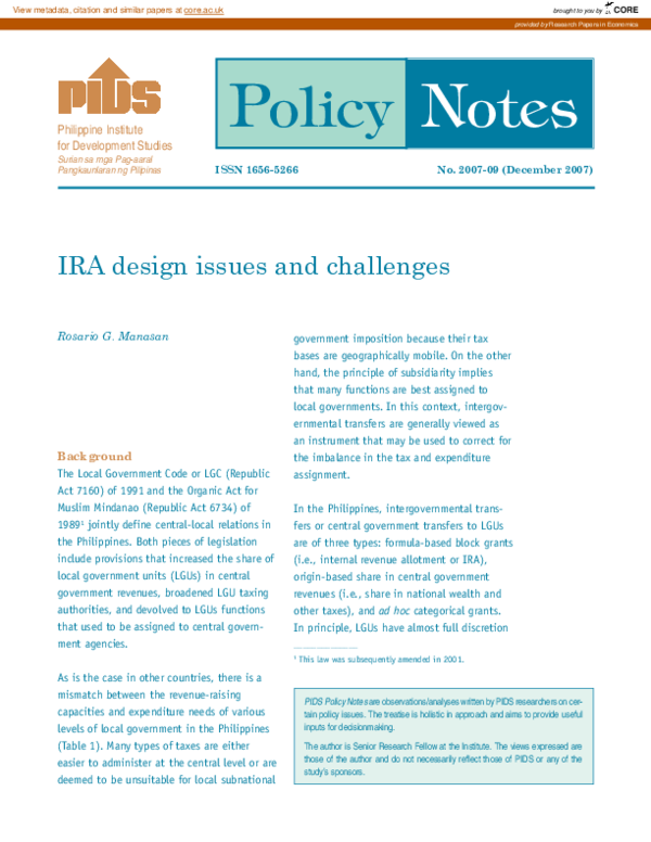 (PDF) IRA Design Issues and Challenges