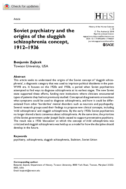 (PDF) Soviet psychiatry and the origins of the sluggish schizophrenia ...