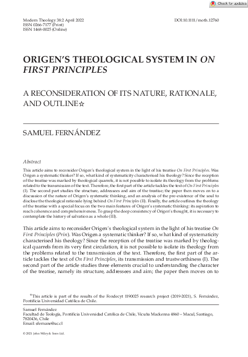 (PDF) Origen’s Theological System in On First Principles: A ...