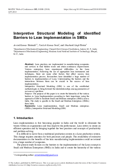 (PDF) Interpretive Structural Modeling of identified Barriers to Lean ...