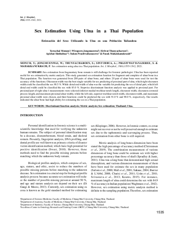 Pdf Sex Estimation Using Ulna In A Thai Population