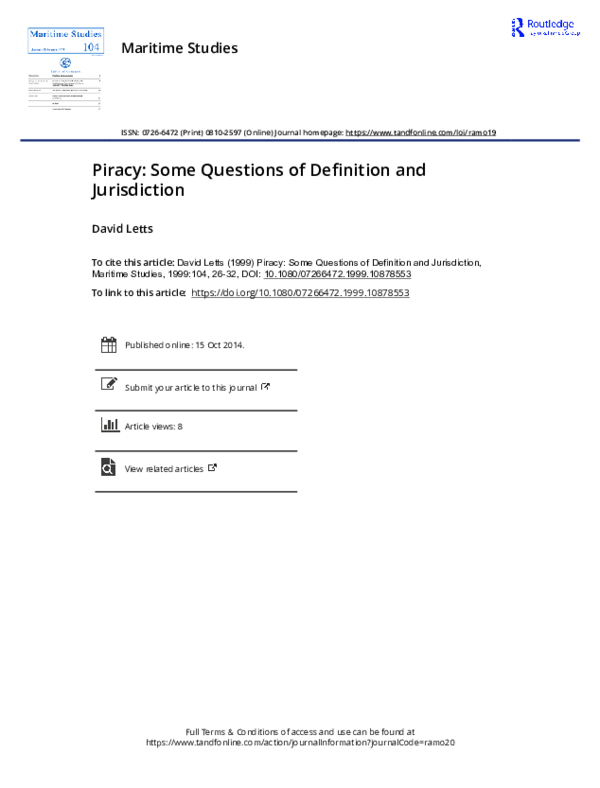 (PDF) Piracy: Some Questions of Definition and Jurisdiction