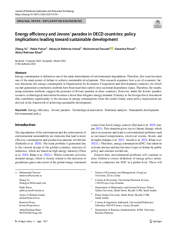 (PDF) Energy efficiency and Jevons' paradox in OECD countries: policy ...