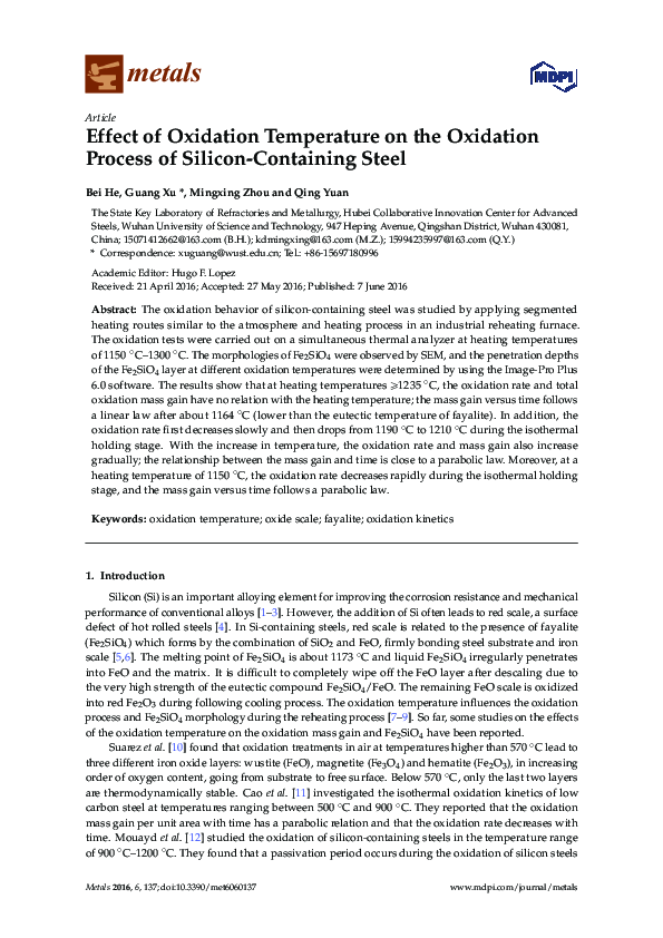 (PDF) Effect of Oxidation Temperature on the Oxidation Process of ...