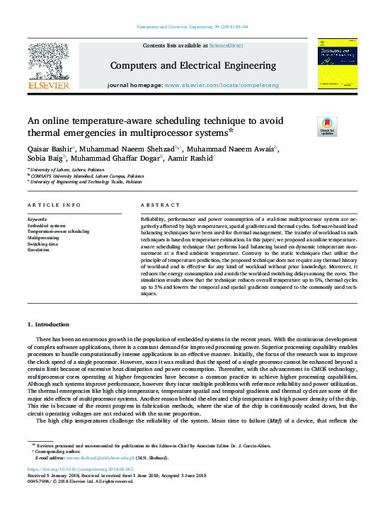 Pdf An Online Temperature Aware Scheduling Technique To Avoid Thermal Emergencies In