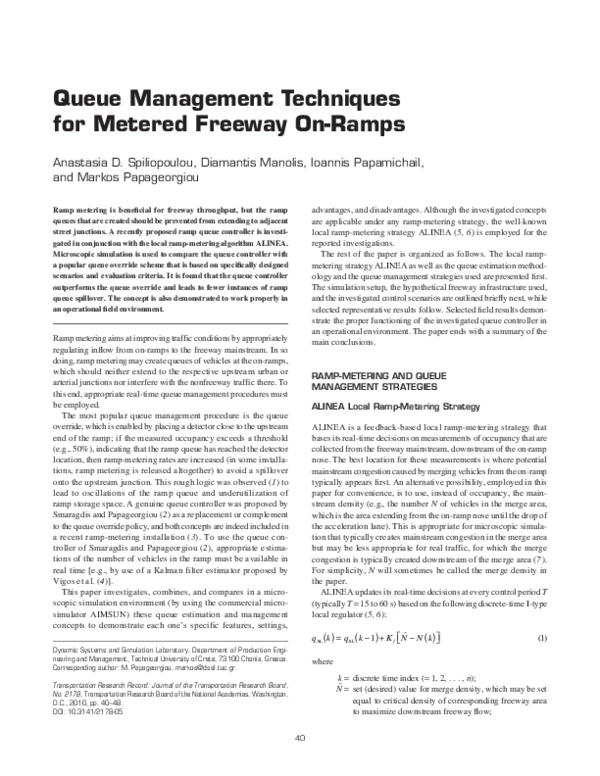 (PDF) Queue Management Techniques for Metered Freeway On-Ramps