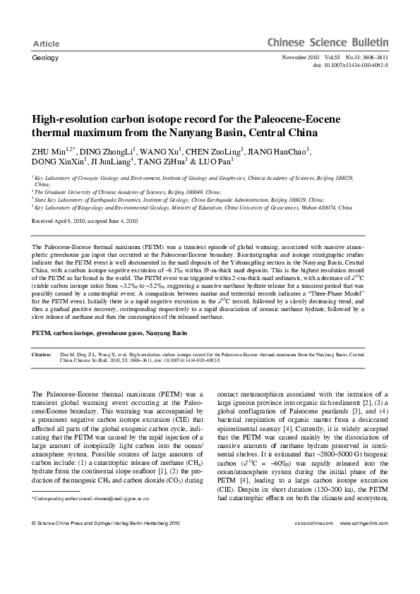 (PDF) High-resolution carbon isotope record for the Paleocene-Eocene ...