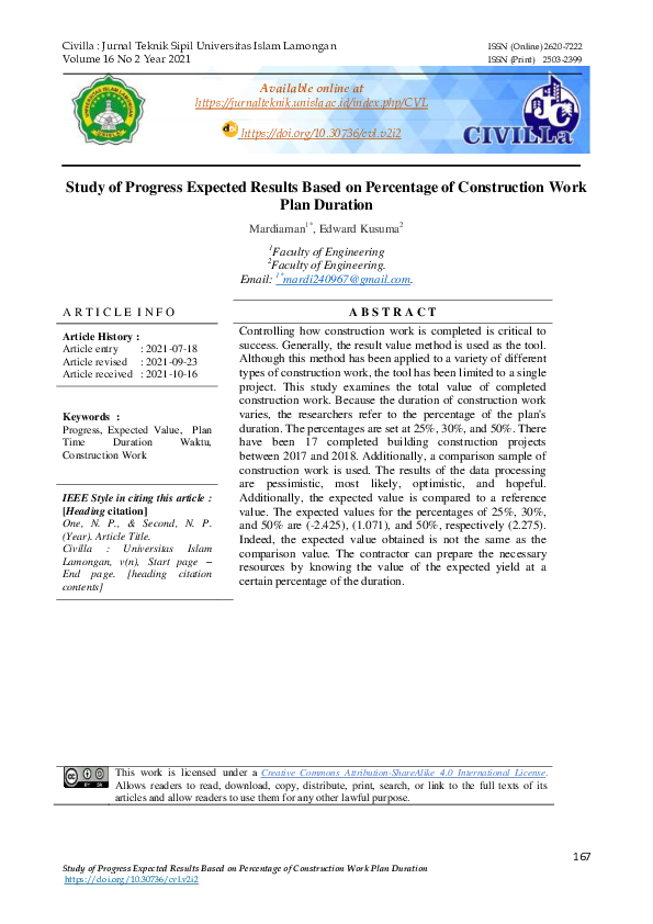 (PDF) Study of Progress Expected Results Based on Percentage of ...