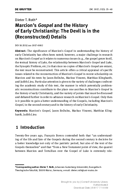 (PDF) Marcion’s Gospel and the History of Early Christianity: The Devil ...