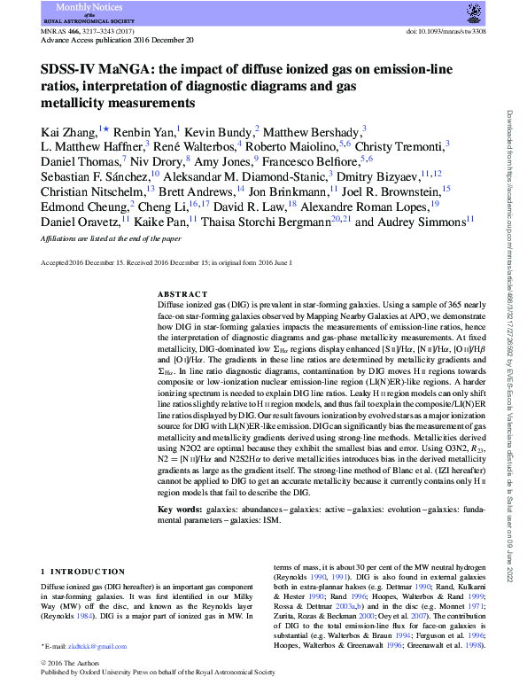(PDF) SDSS-IV MaNGA: the impact of diffuse ionized gas on emission-line ...