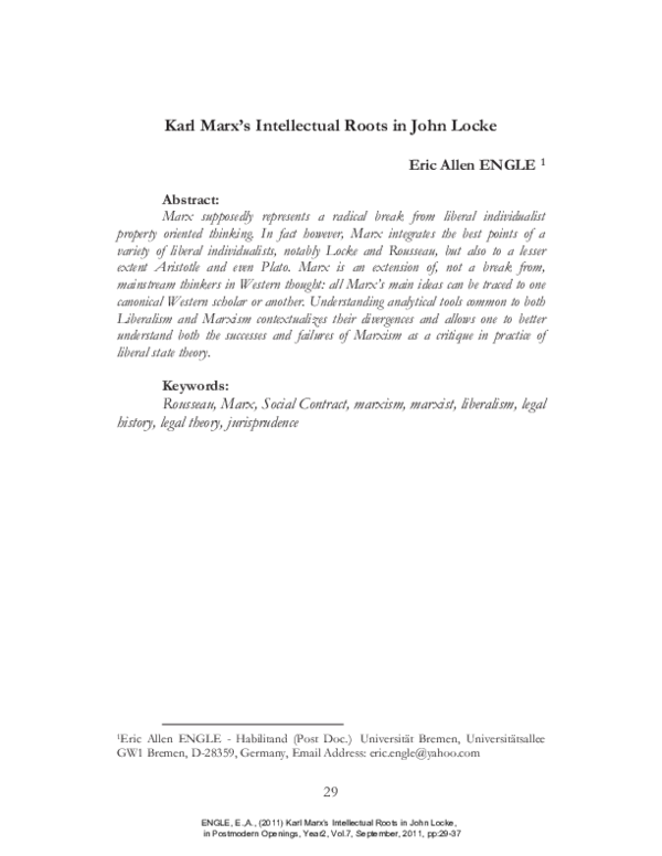 (PDF) Karl Marx’s Intellectual Roots in John Locke | Eric Engle ...