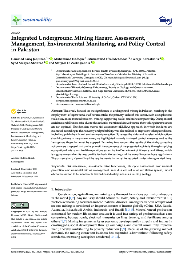 (PDF) Integrated Underground Mining Hazard Assessment, Management ...