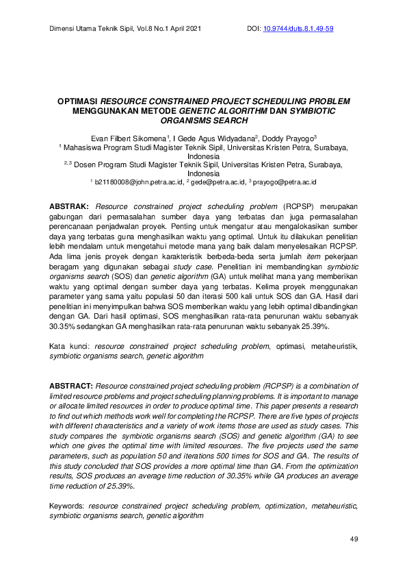 (PDF) Optimasi Resource Constrained Project Scheduling Problem Menggunakan Metode Genetic ...