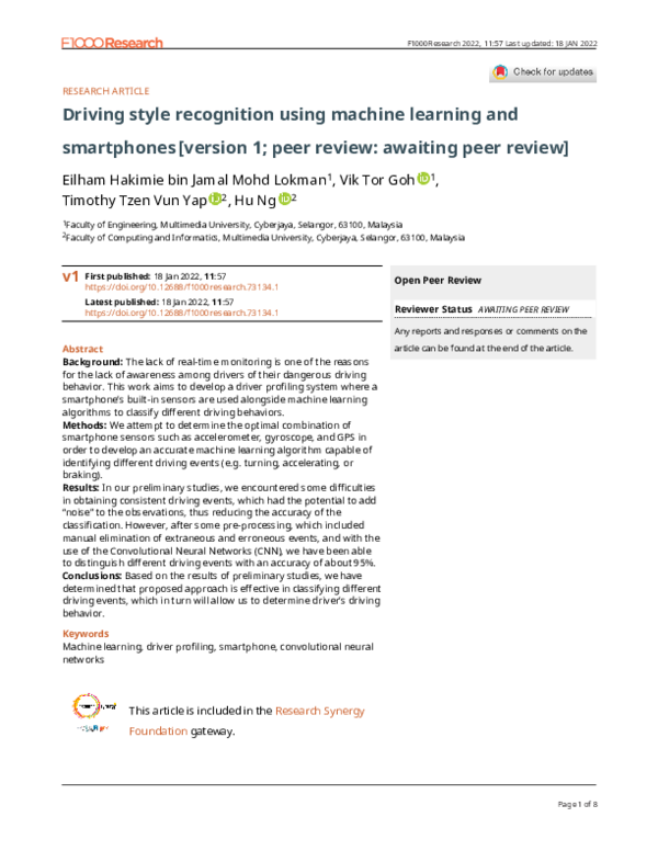 (PDF) Driving style recognition using machine learning and smartphones