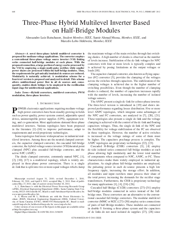(PDF) Three-Phase Hybrid Multilevel Inverter Based on Half-Bridge Modules